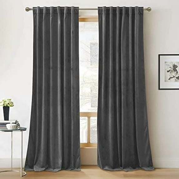 Grey Velvet Curtains for Living Room - 84 inches Super Soft Luxury Back ...