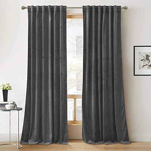 Grey Velvet Curtains for Living Room - 84 inches Super Soft Luxury Back ...