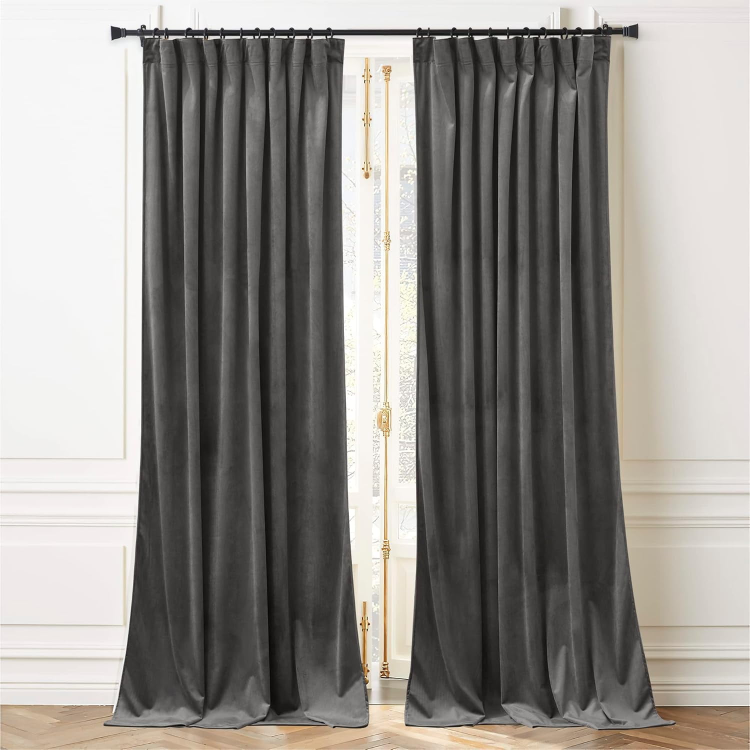 Grey Velvet Curtains for Living Room, Sound and Sunlight Reducing Heavy ...