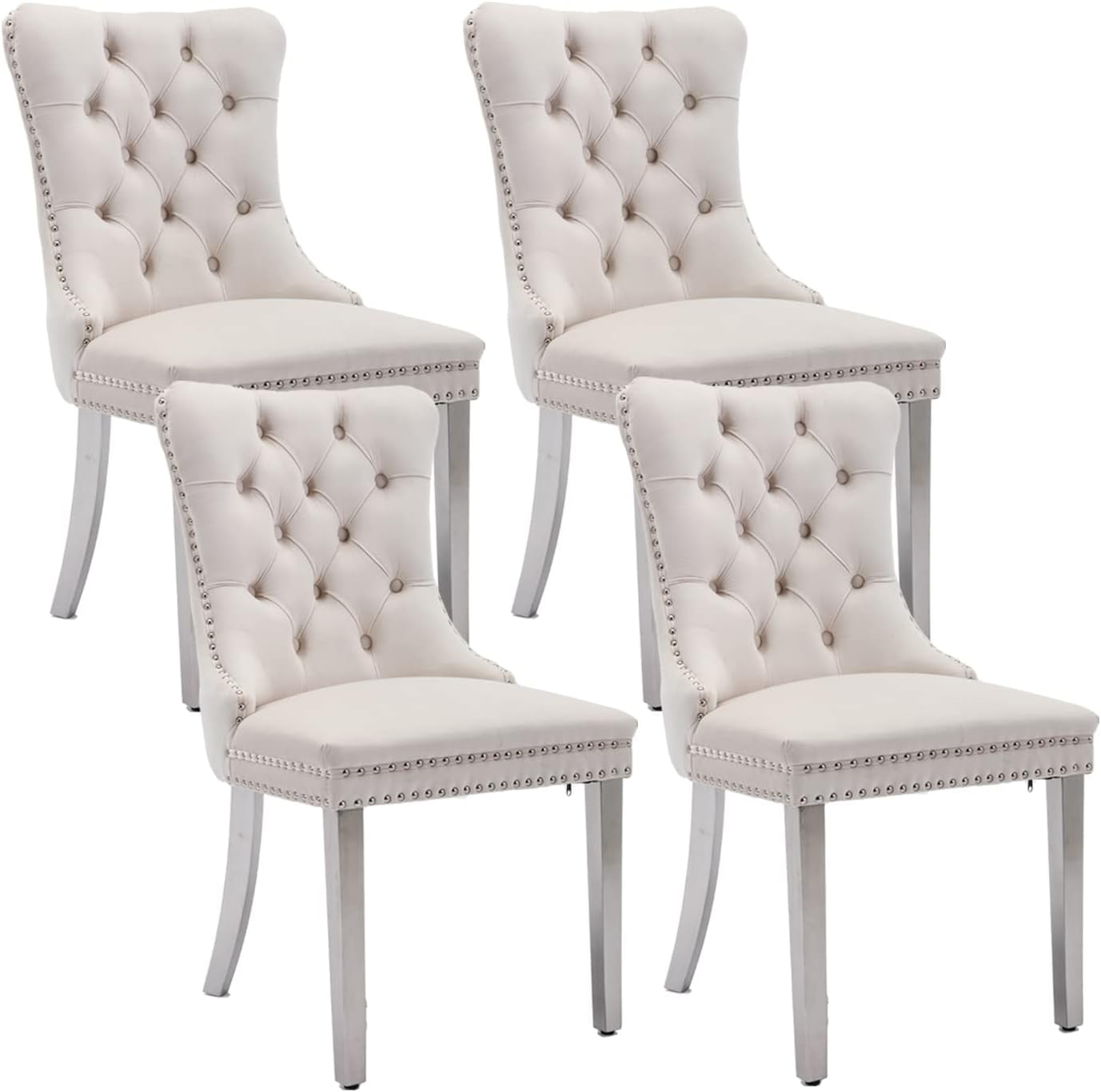 Grey Velvet Dining Chairs Set of 2, Upholstered Dining Room Chairs with ...