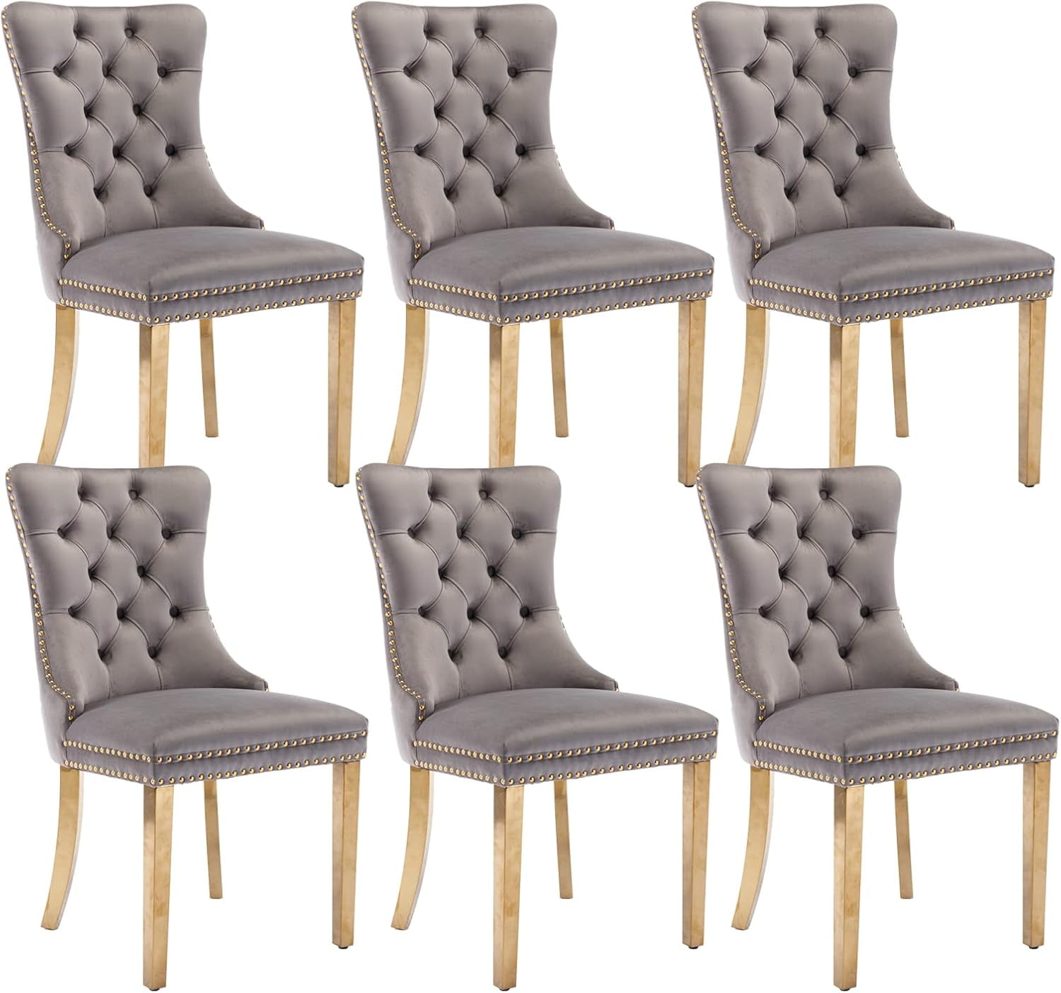 Grey Velvet Dining Chairs Set of 2, Upholstered Dining Room Chairs with ...