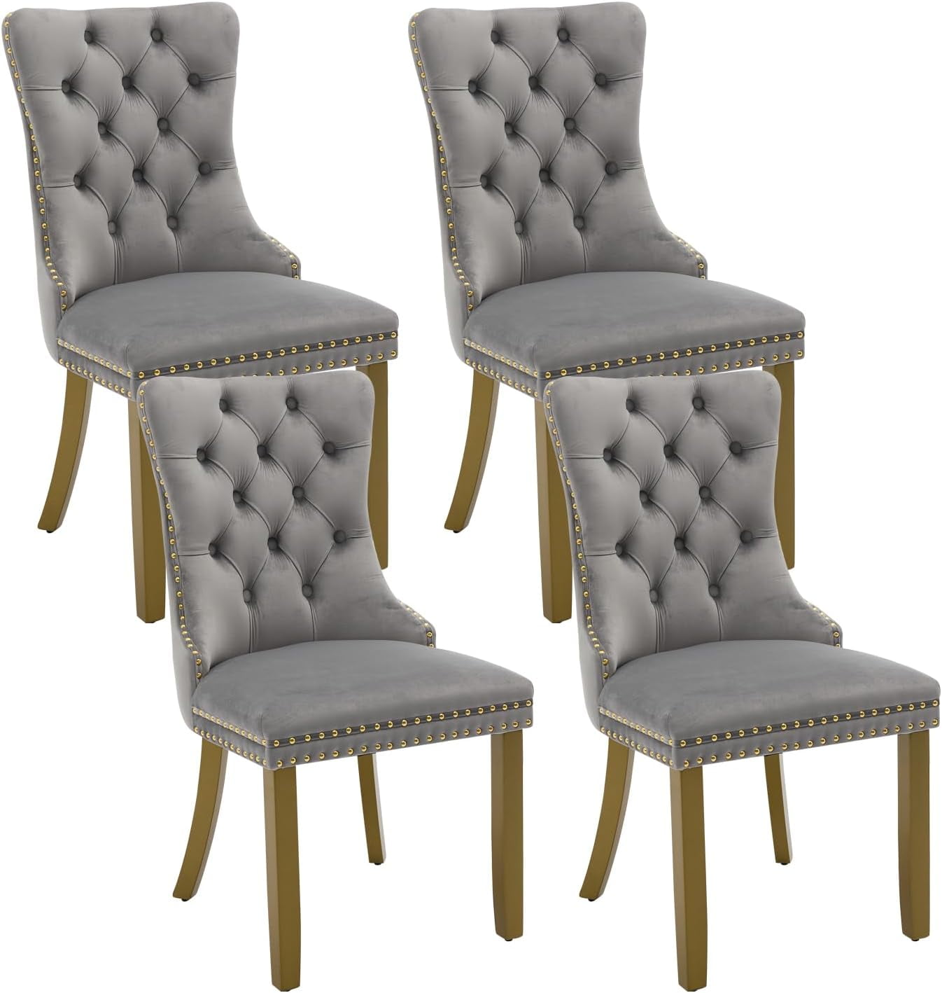 Grey Velvet Dining Chairs Set of 2, Upholstered Dining Room Chairs with ...