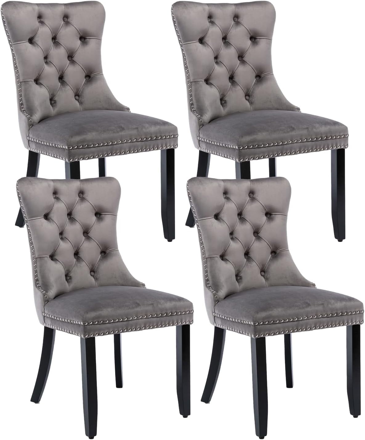 Grey Velvet Dining Chairs Set of 2, Upholstered Dining Room Chairs with ...