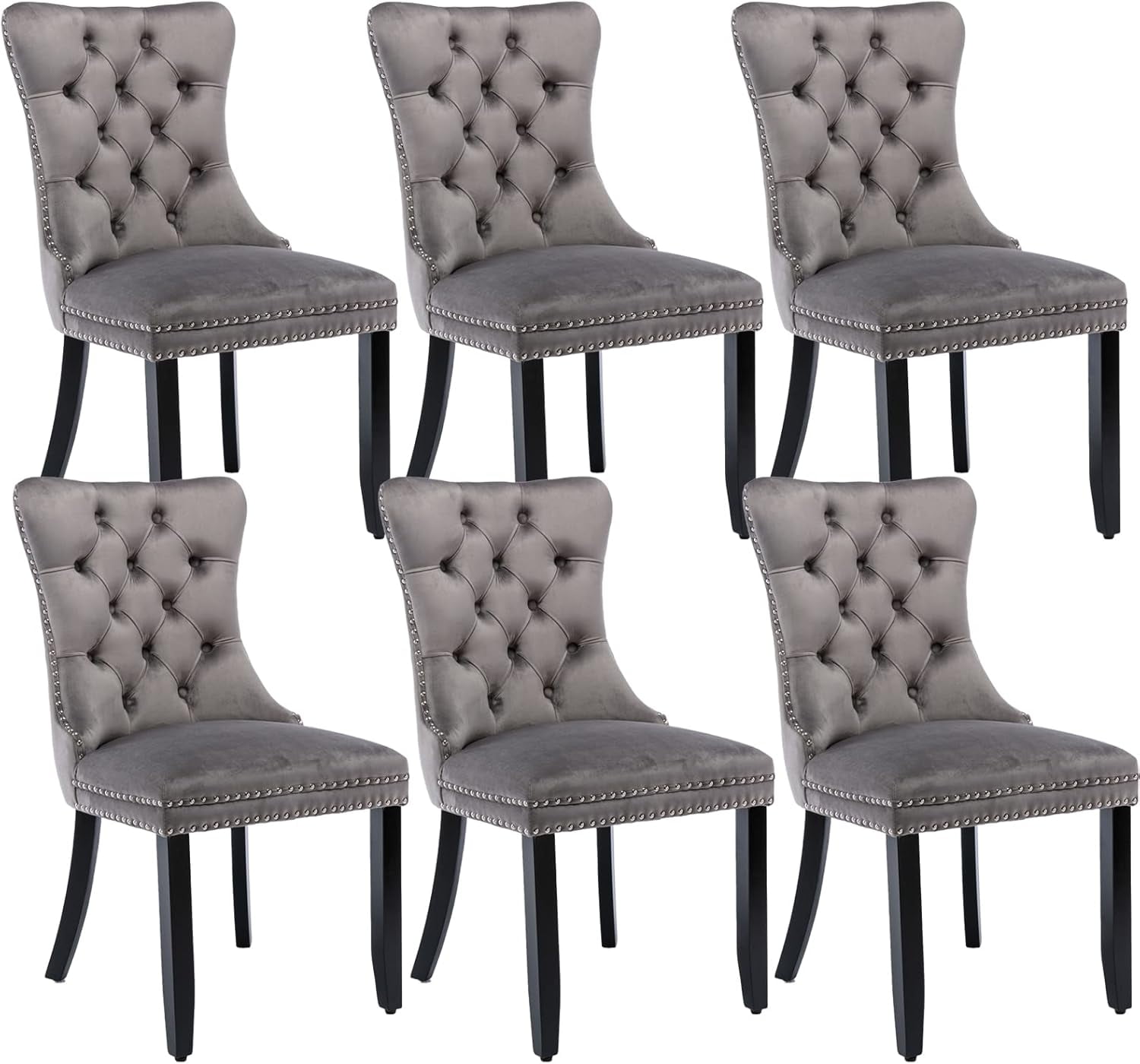 Grey Velvet Dining Chairs Set of 2, Upholstered Dining Room Chairs with ...