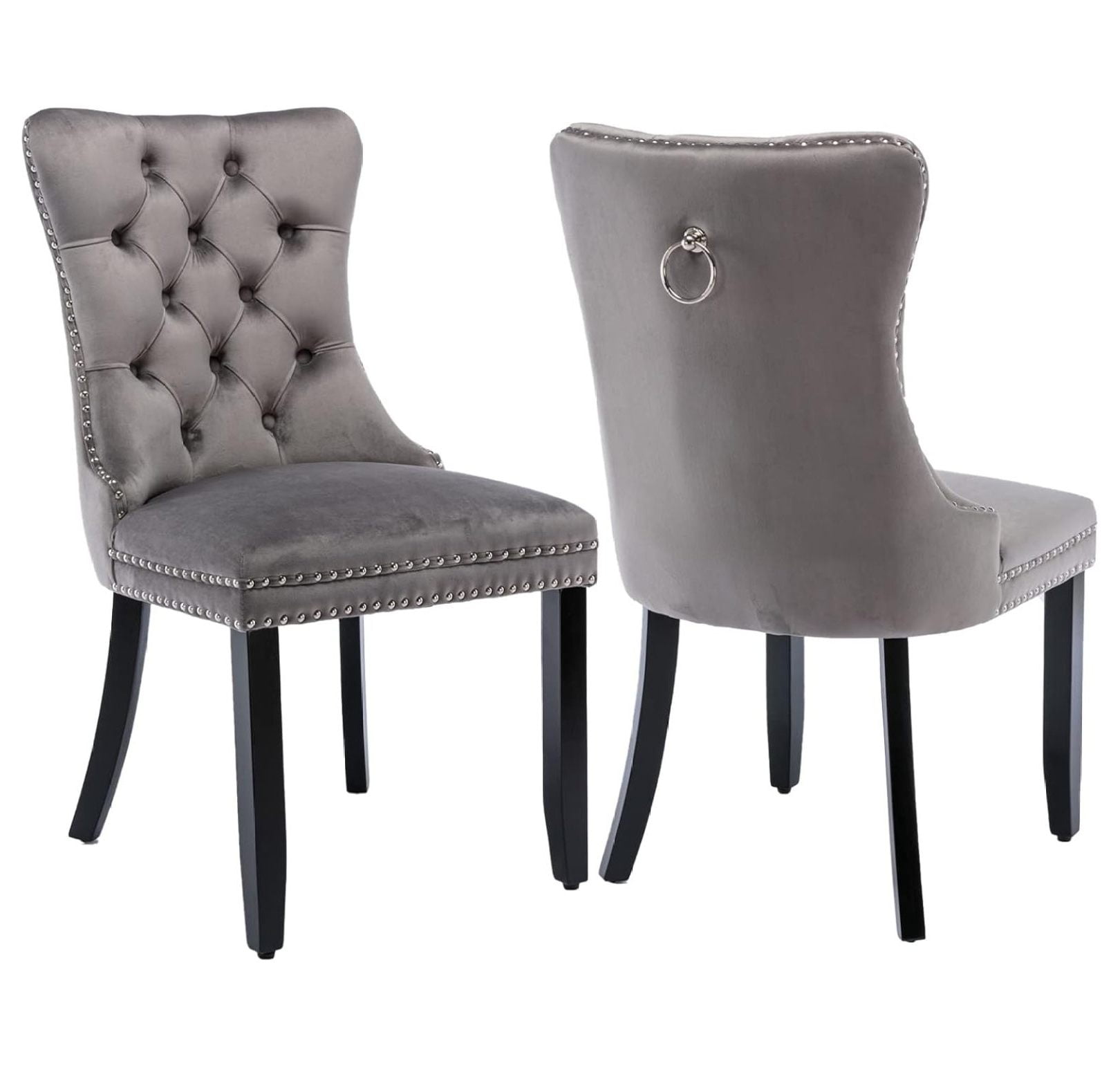 Grey Velvet Dining Chairs Set of 2, Upholstered Dining Room Chairs with ...