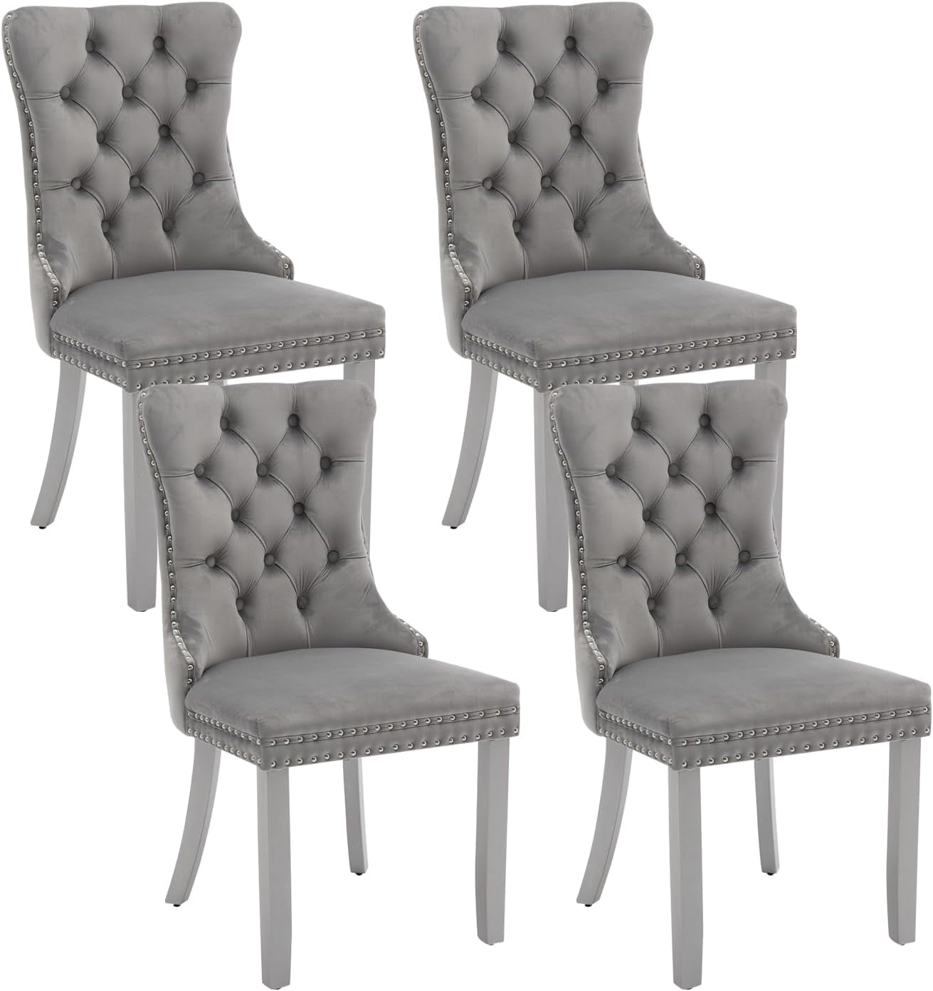 Grey Velvet Dining Chairs Set of 2, Upholstered Dining Room Chairs with ...