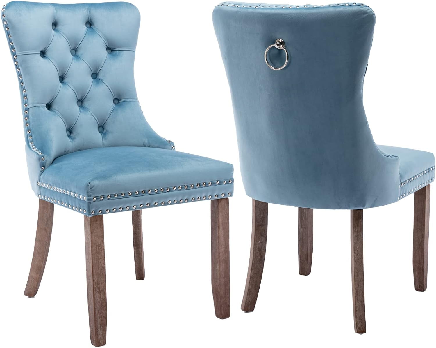 Grey Velvet Dining Chairs Set of 2, Upholstered Dining Room Chairs with ...