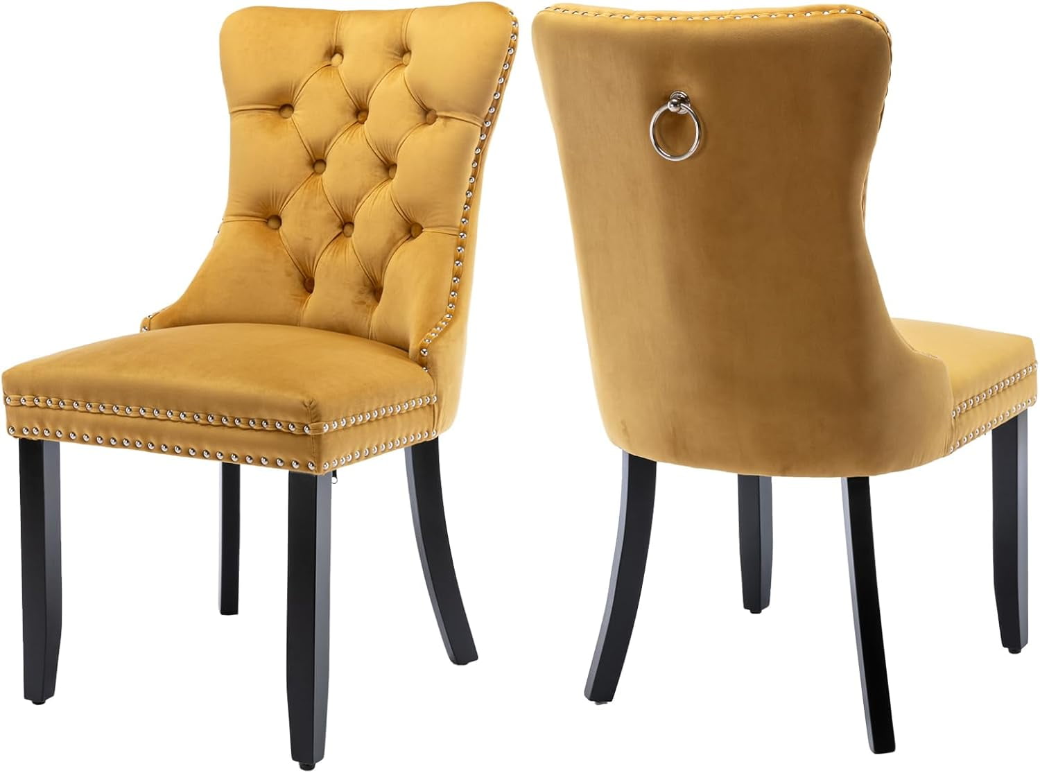 Grey Velvet Dining Chairs Set of 4, Tufted Upholstered Dining Room ...