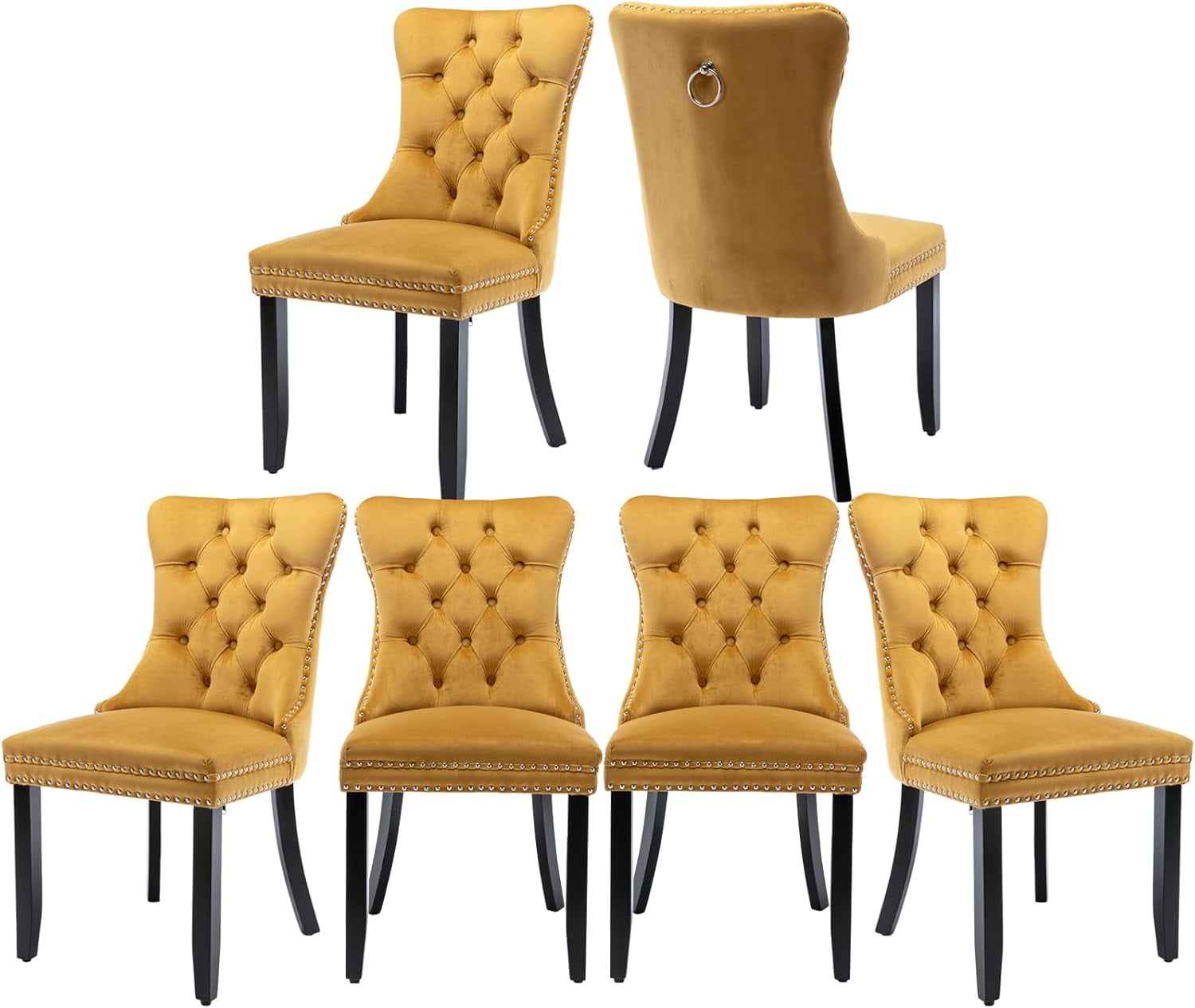 Grey Velvet Dining Chairs Set of 4, Tufted Upholstered Dining Room ...