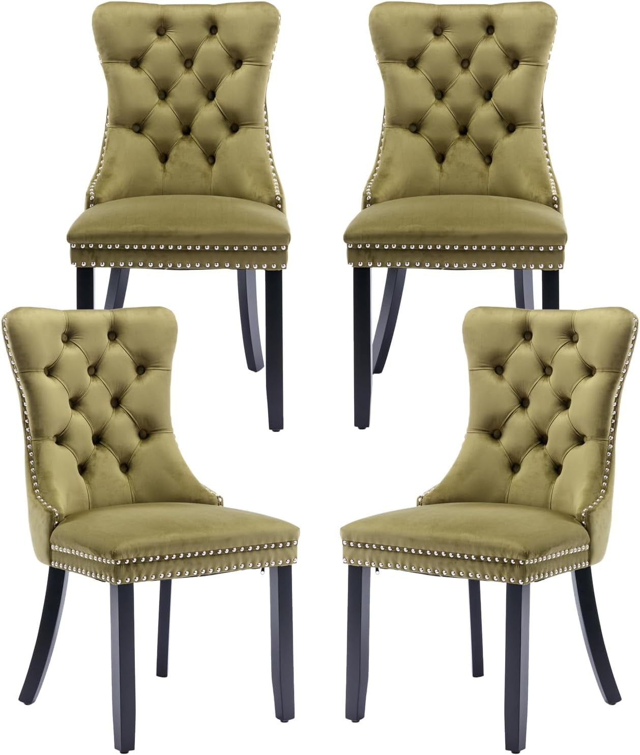 Grey Velvet Dining Chairs Set of 4, Tufted Upholstered Dining Room ...