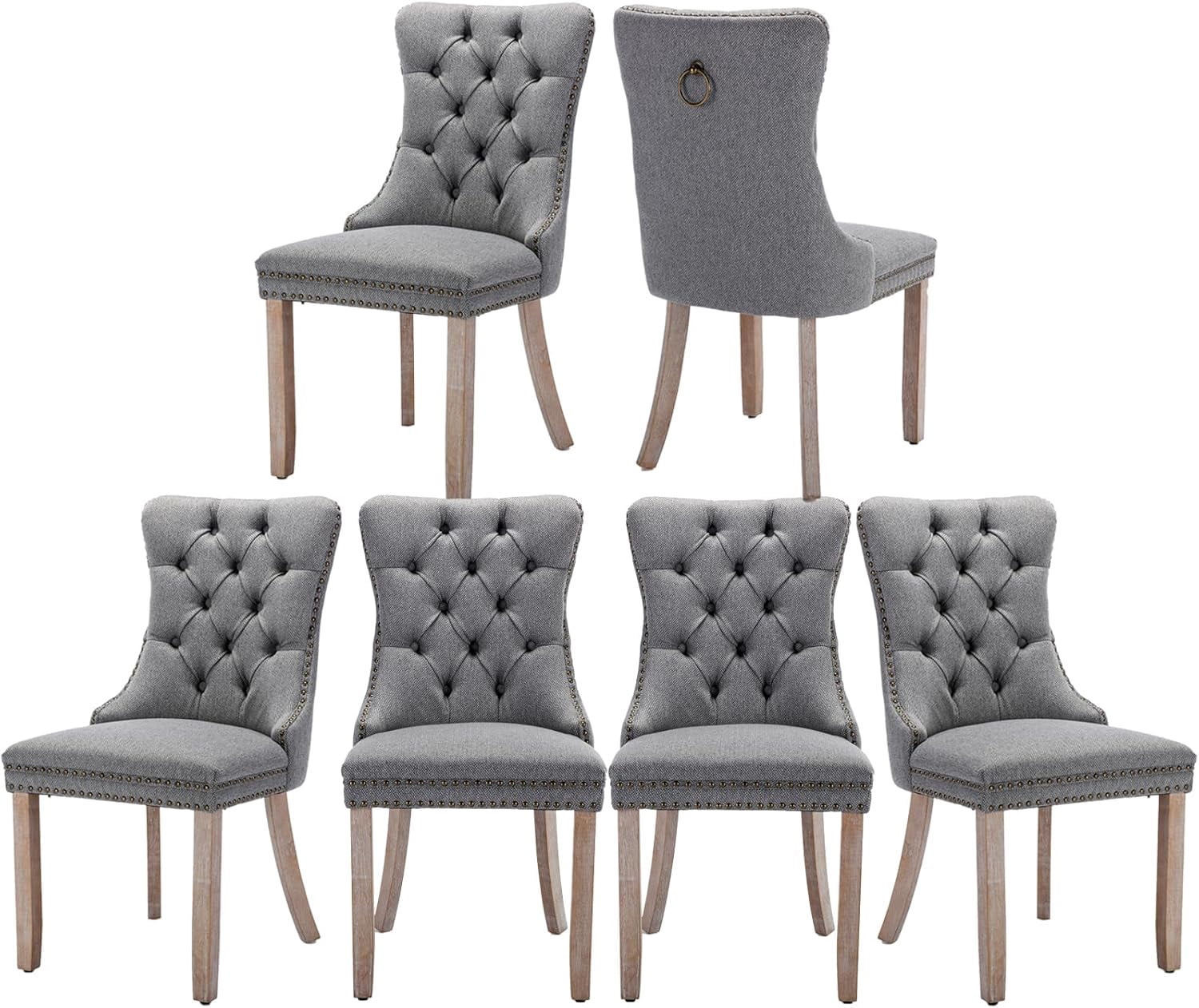 Grey Velvet Dining Chairs Set of 4, Tufted Upholstered Dining Room ...