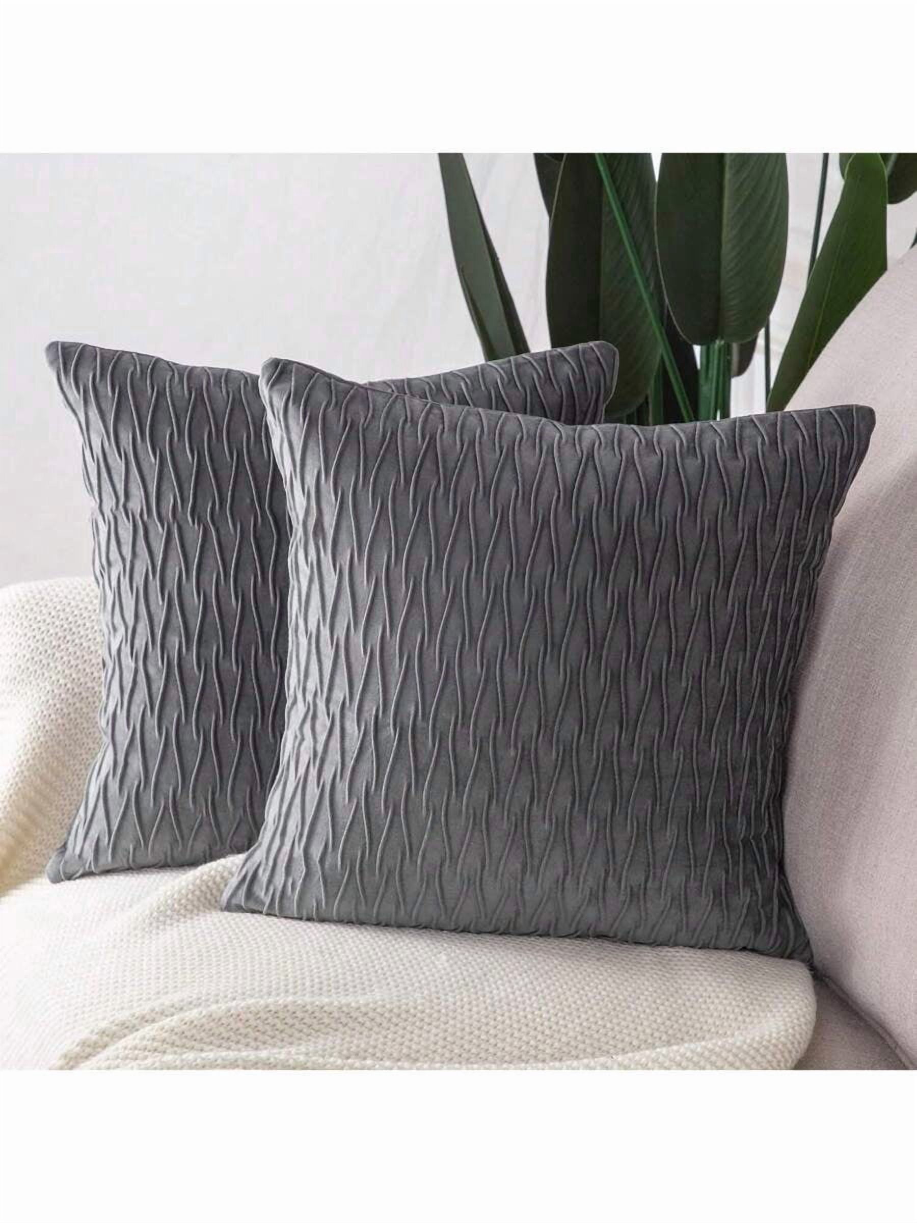 Grey Velvet Embossed Wavy Texture Decorative Throw Pillow Cover, Modern ...
