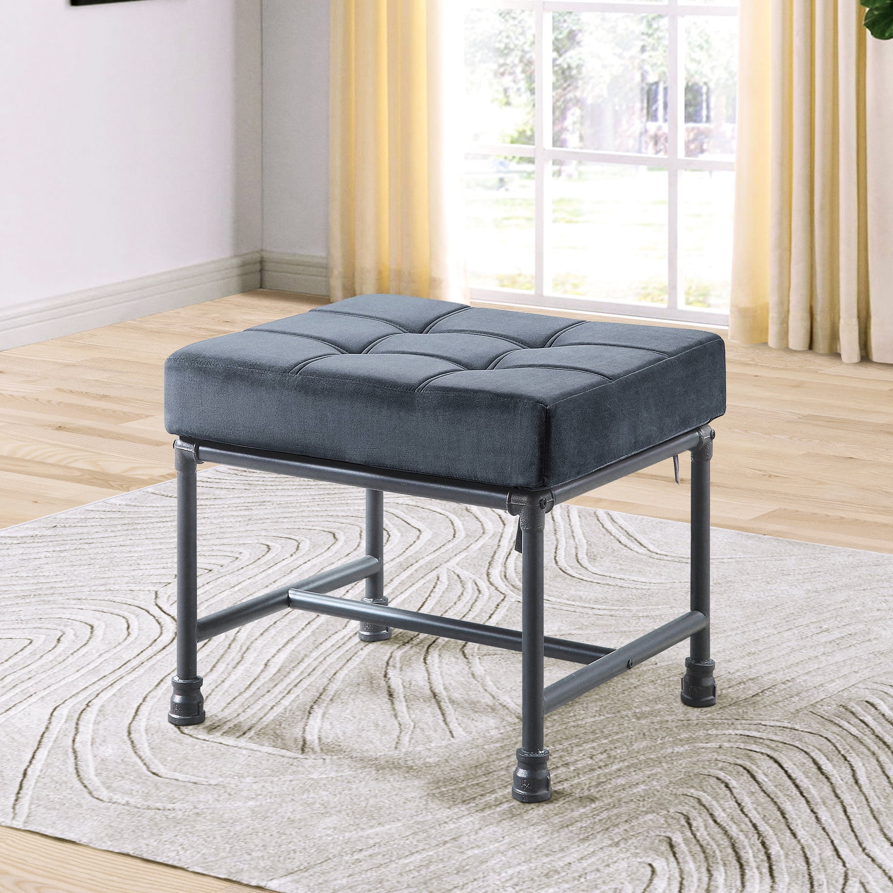 Grey Velvet With Metal Frame, Industrial Water Pipe Style, Memory Foam ...