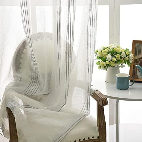 Grey Vertical Striped Sheer Curtains 84 Inch - Rod Pocket Voile Drapes ...