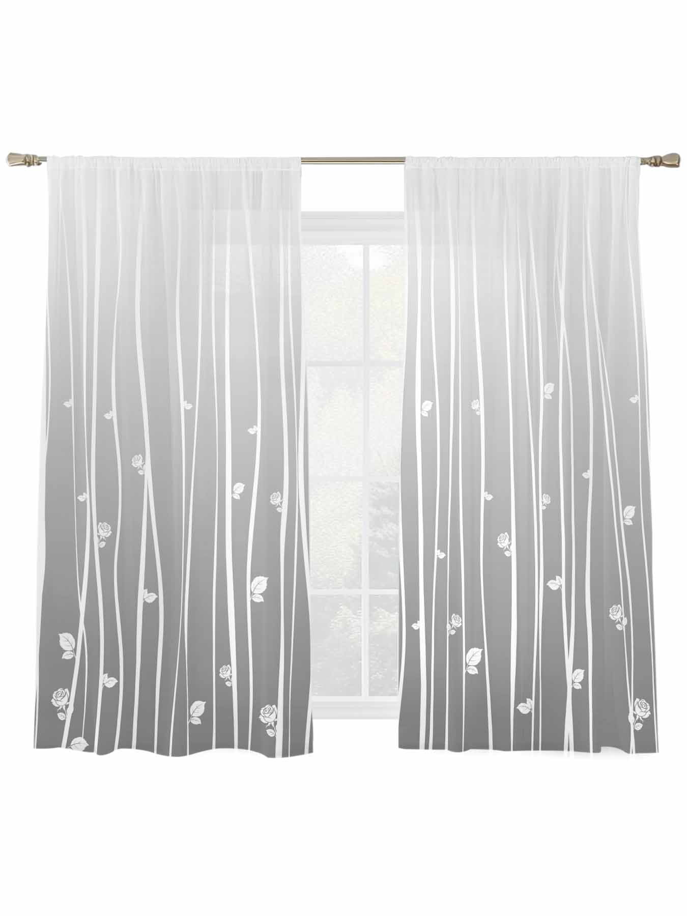 Grey Vertical Wave Lines Sheer Curtains for Living Room Bedroom, Light ...