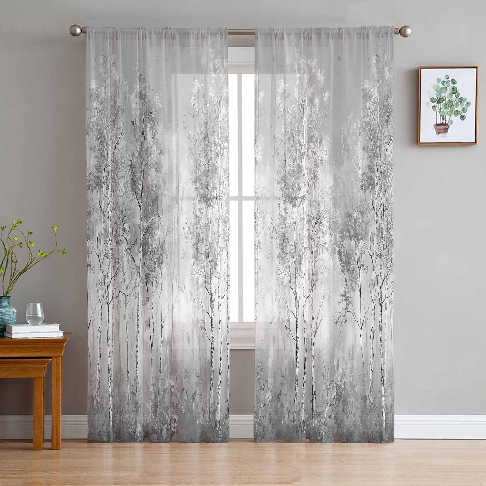 Grey Vintage Sheer Curtains 72 Inches Long 2 Panels Set, Window Sheer ...