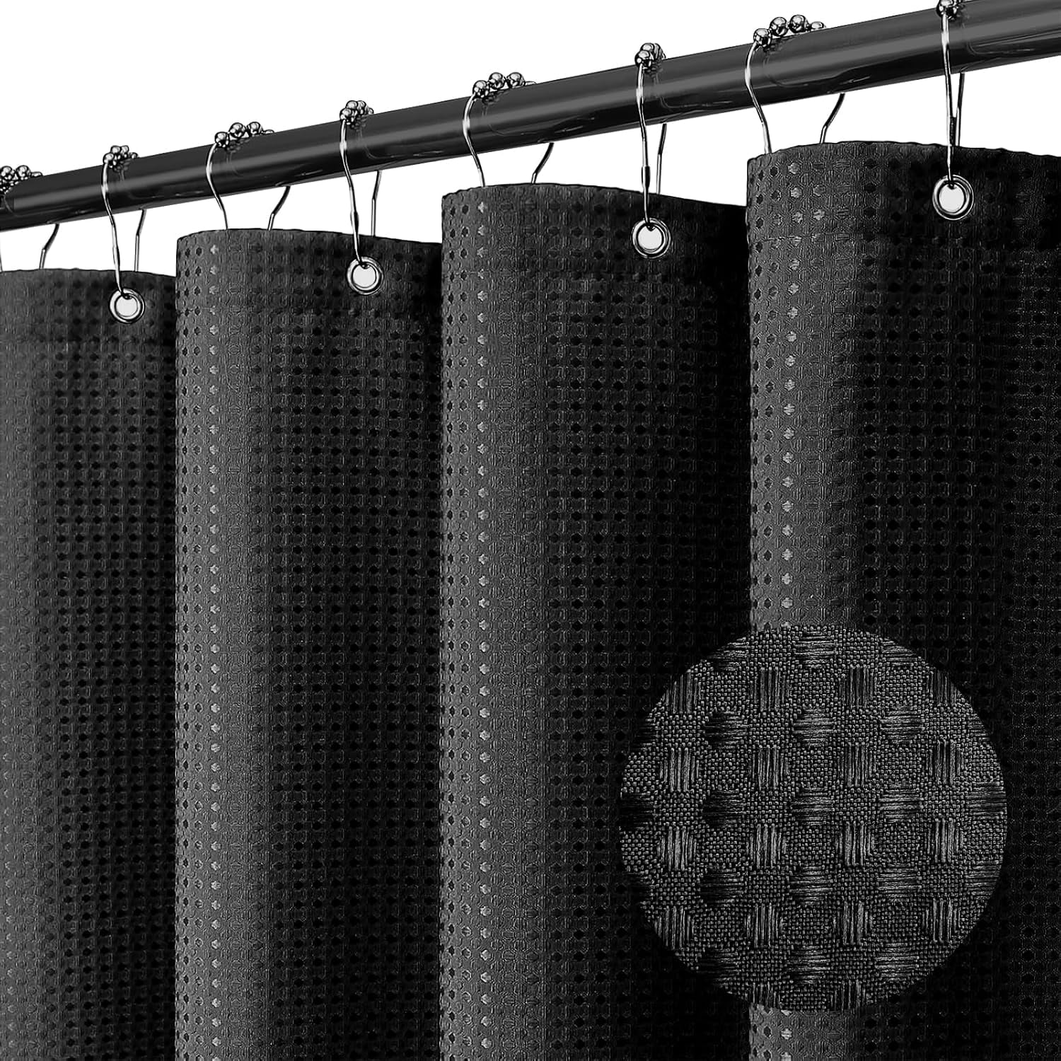 Grey Waffle Weave Shower Curtain with Snap in Liner Polyester Fabric ...