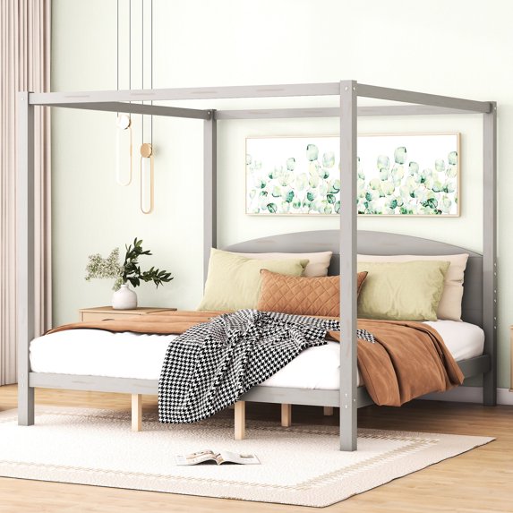 Grey Wash Canopy Platform Bed - Canopy Design, Comfortable Sleep ...