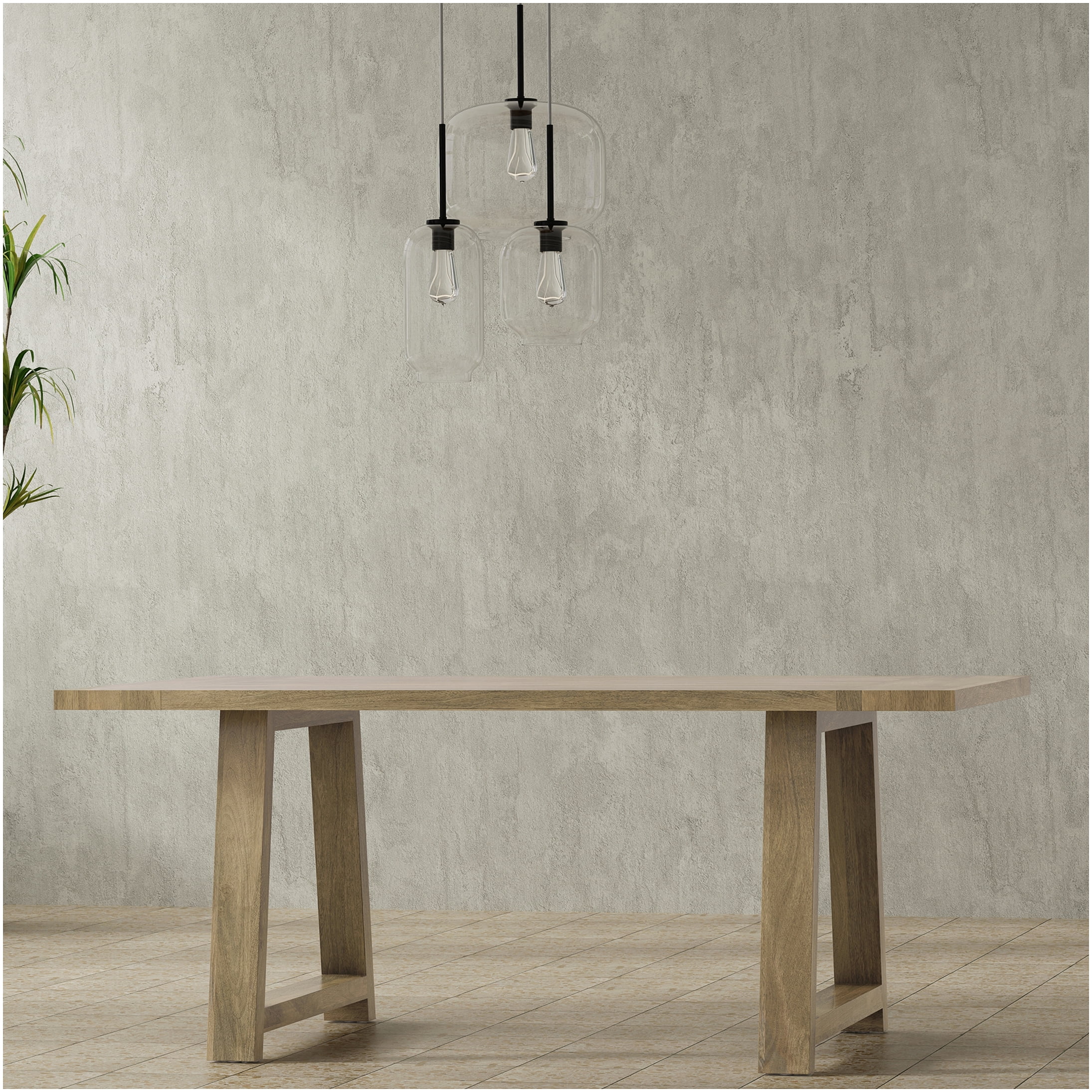 Grey Wash Solid Mango Wood Dining Table, 72 Inch Farmhouse Trestle ...