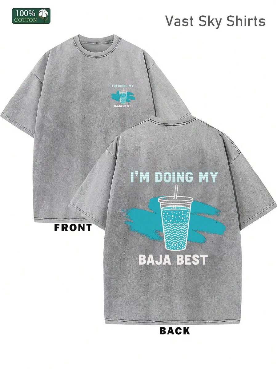 Grey Washed Vintage Graphic T-Shirt, IM DOING MY BAJA BEST Print, Crew ...