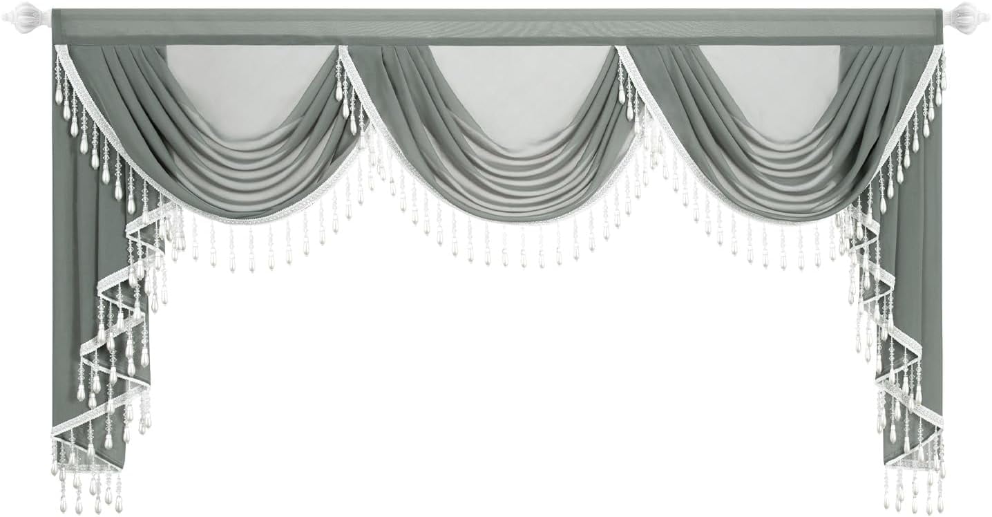 Grey Waterfall Valance for Farmhouse, 79 Inches Wide Soft Touch ...
