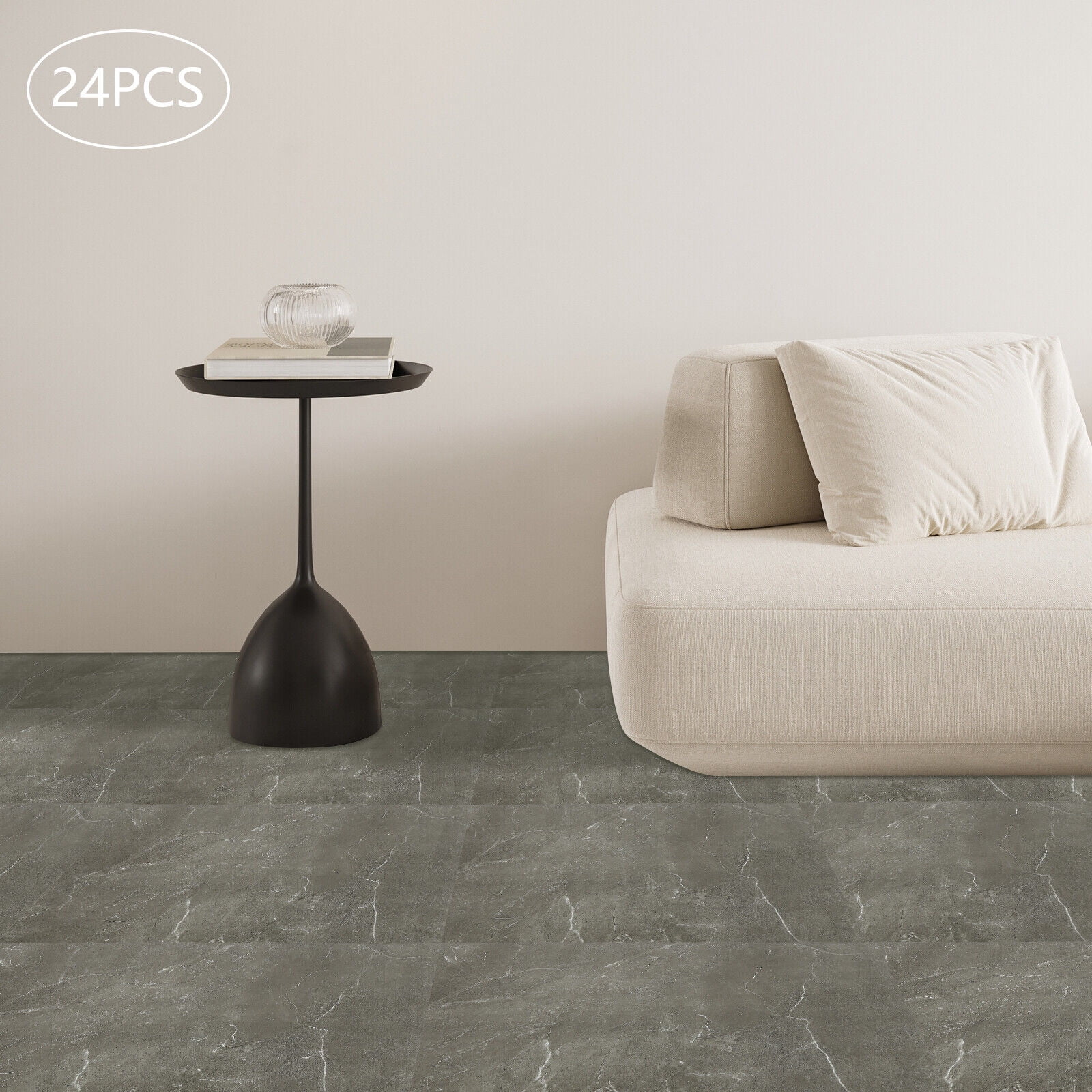 Grey / White / Black 24 Piece Diy PVC Floor Tiles Peel and Stick Self ...