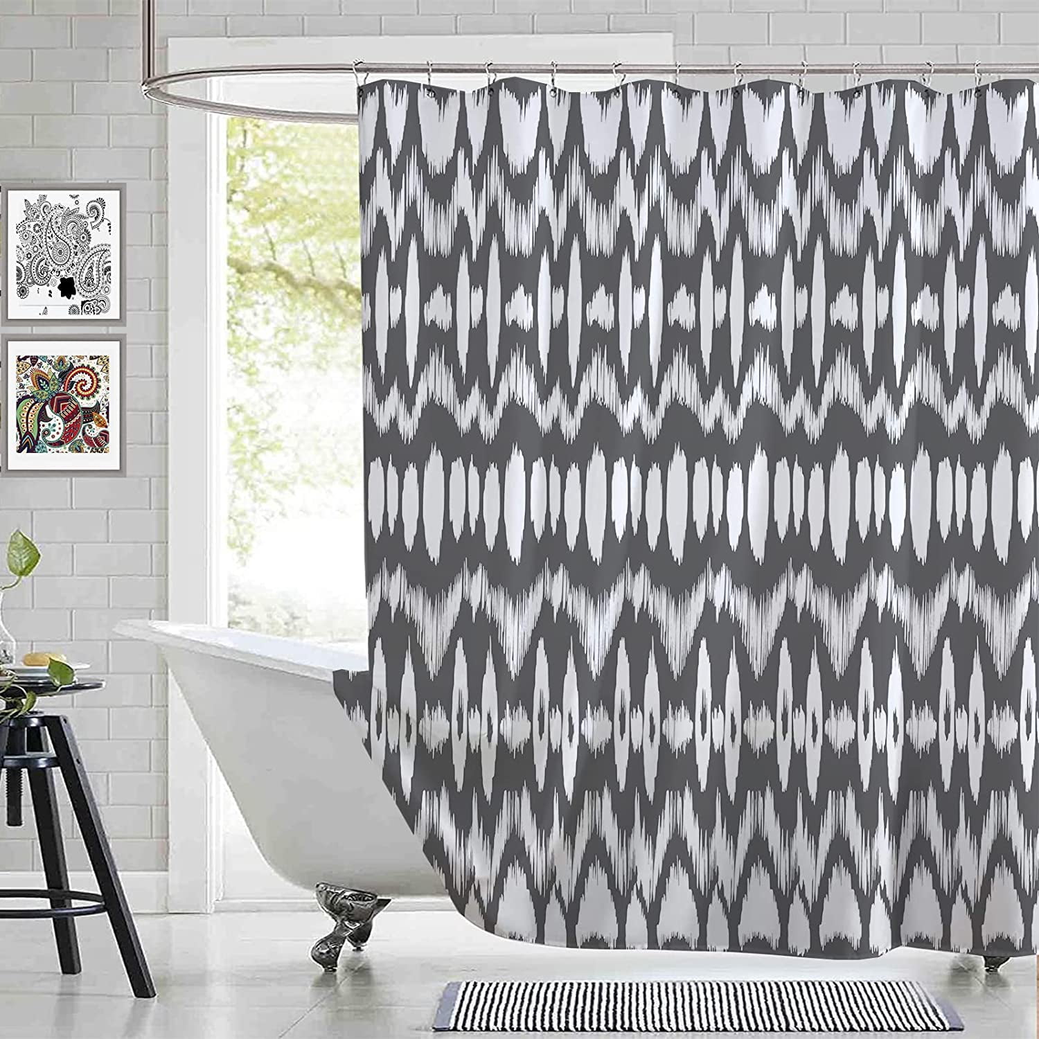 Grey White Bobo Shower Curtain Modern Farmhouse Bathroom Shower