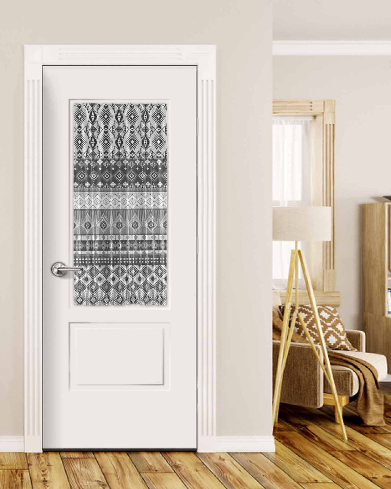 Grey White Boho Blackout Curtains, French Door Curtains for Door Window ...