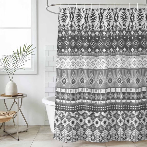 Grey White Boho Waterproof Fabric Shower Curtain,Vintage Ethnic Tribe ...