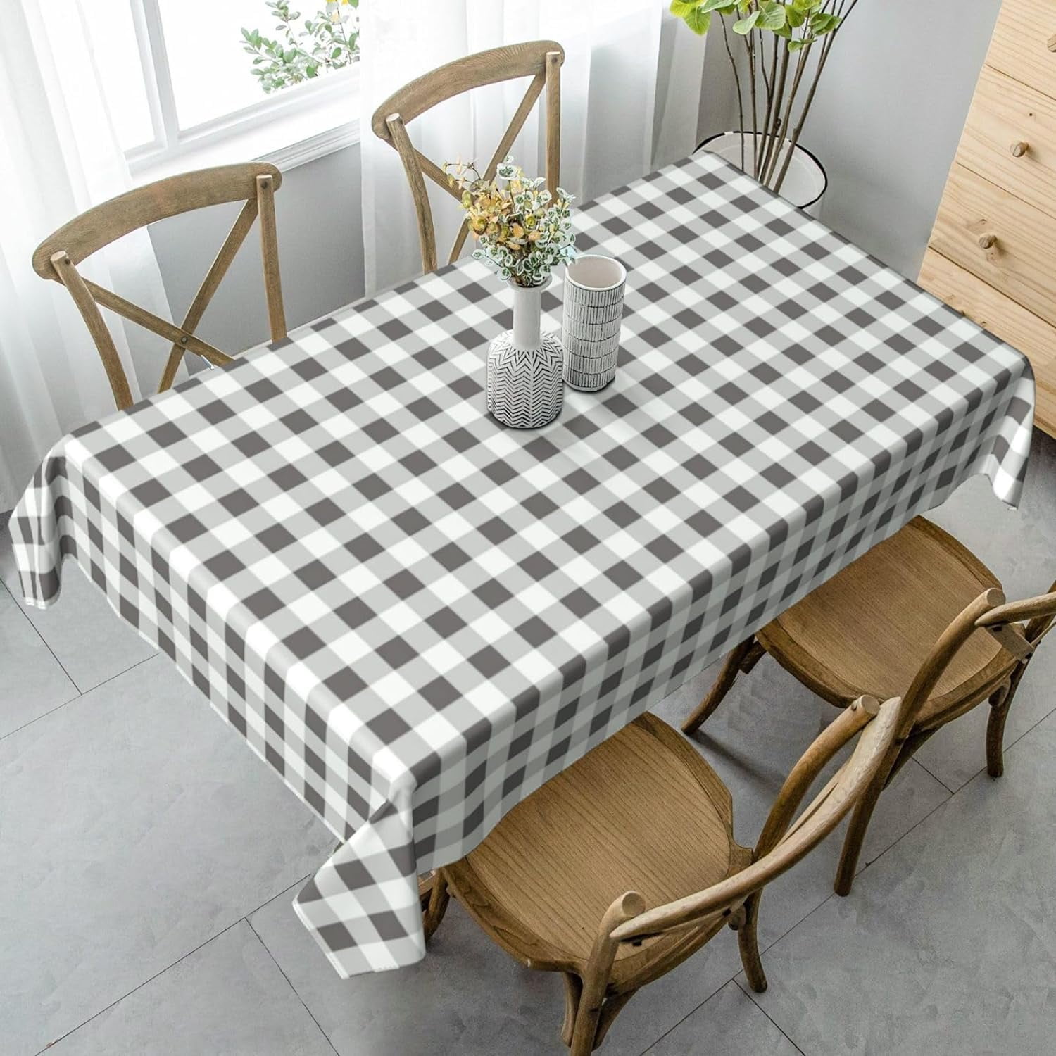 Grey and White Buffalo Plaid Check Gingham Tablecloth - Rectangle ...