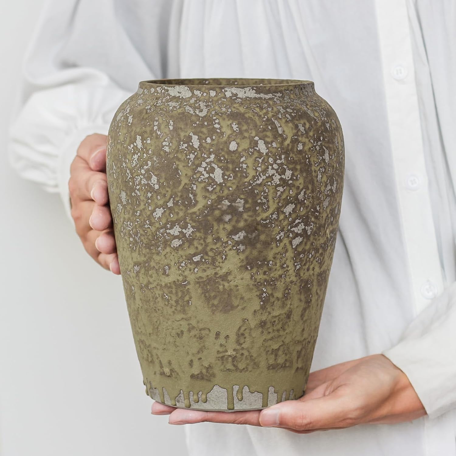 Grey White Ceramic Rustic Vase Farmhouse Flower Vase,11.8 Inch Tall ...