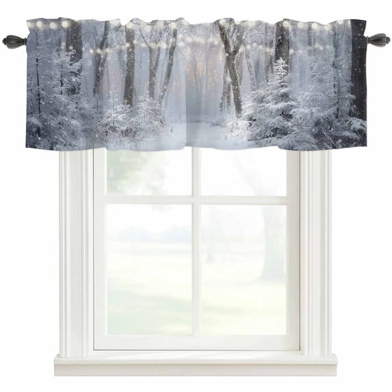 Grey White Christmas Rod Pocket Curtain Valance, Xmas Tree Forest ...