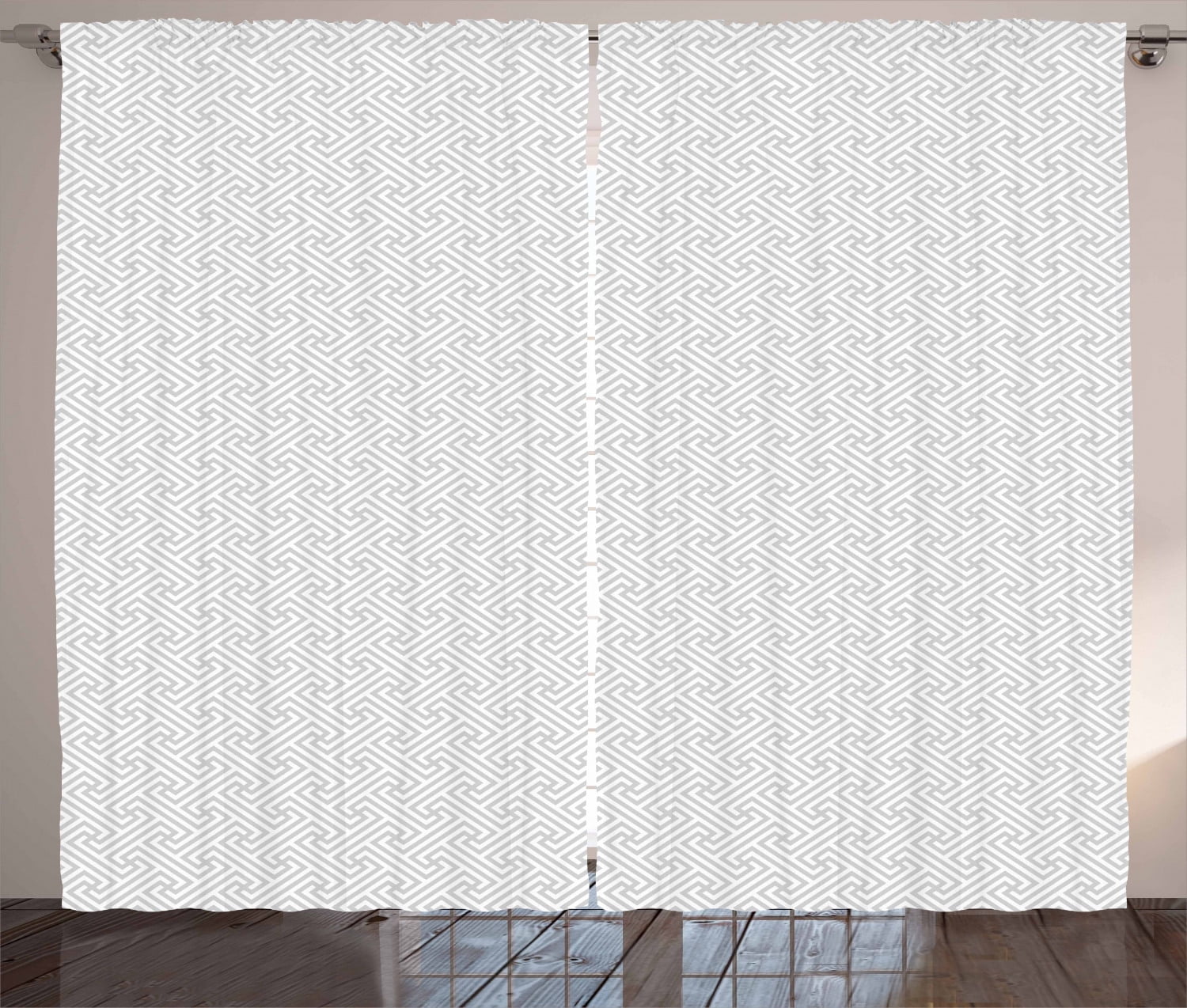 Ambesonne Grey and White Curtains 2 Panel Set, Labyrinth Grid, 108" x ...