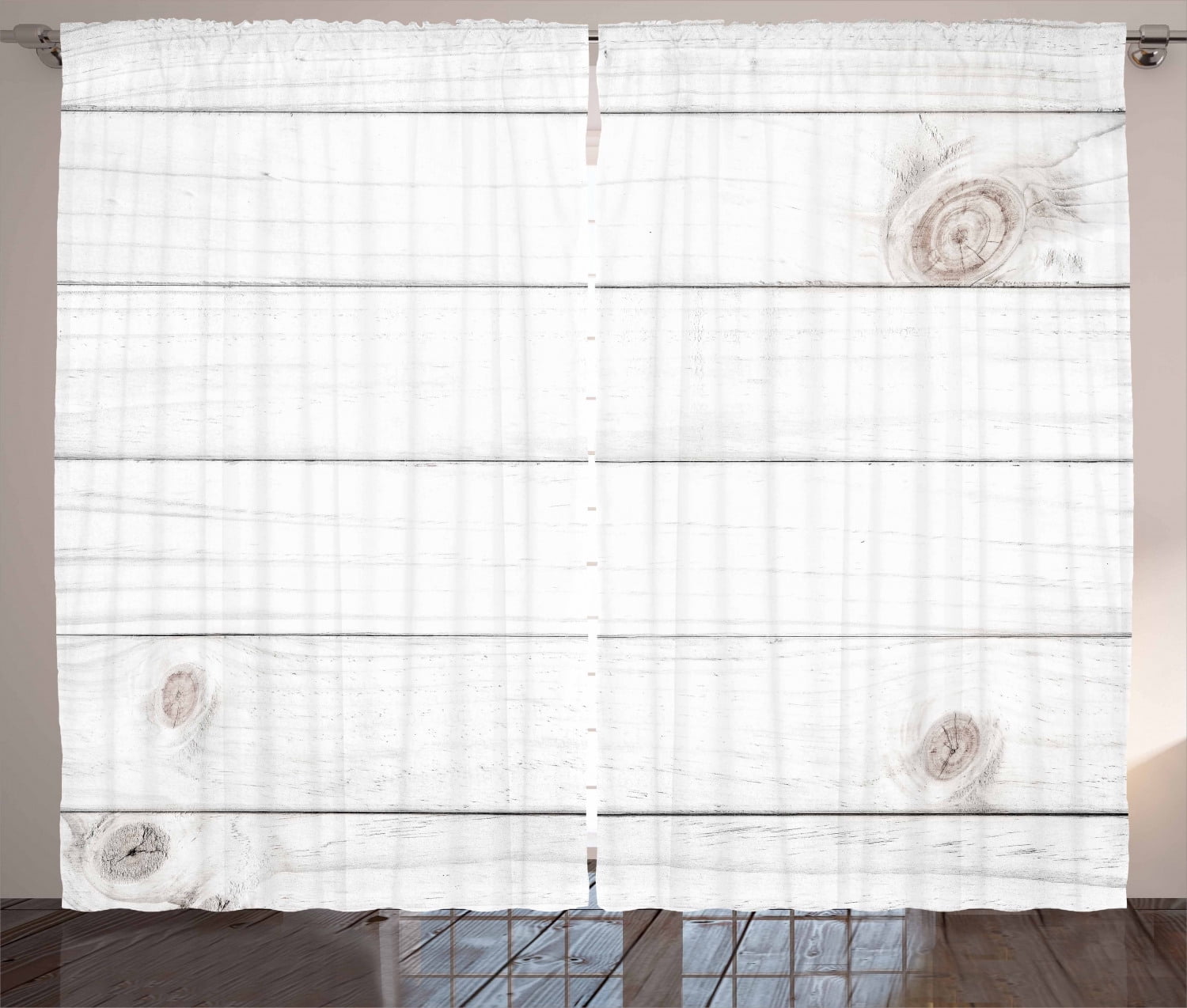 Grey and White Curtains 2 Panels Set, Wooden Planks Horizontal Lined ...