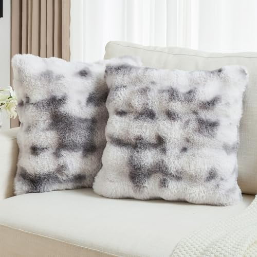 Grey White Decorative Throw Pillow Covers 16x16 Inch Set of 2,Soft ...
