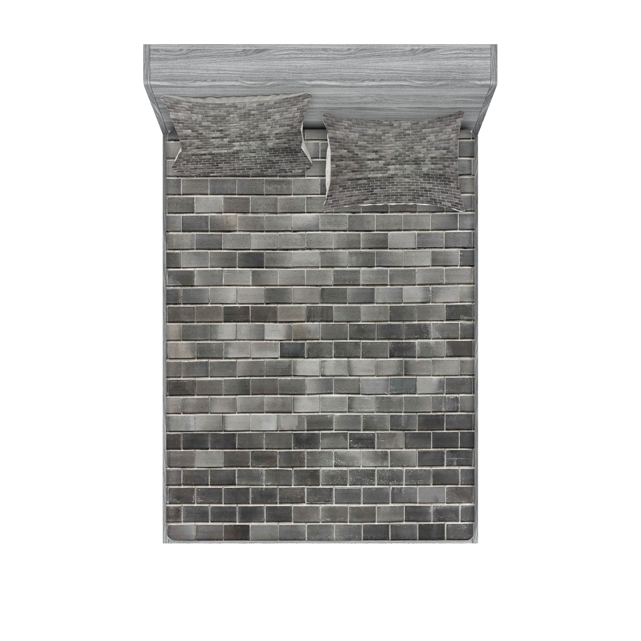 Grey White Fitted Sheet & Pillow Sham Set, Modern Brick Wall Tiles ...