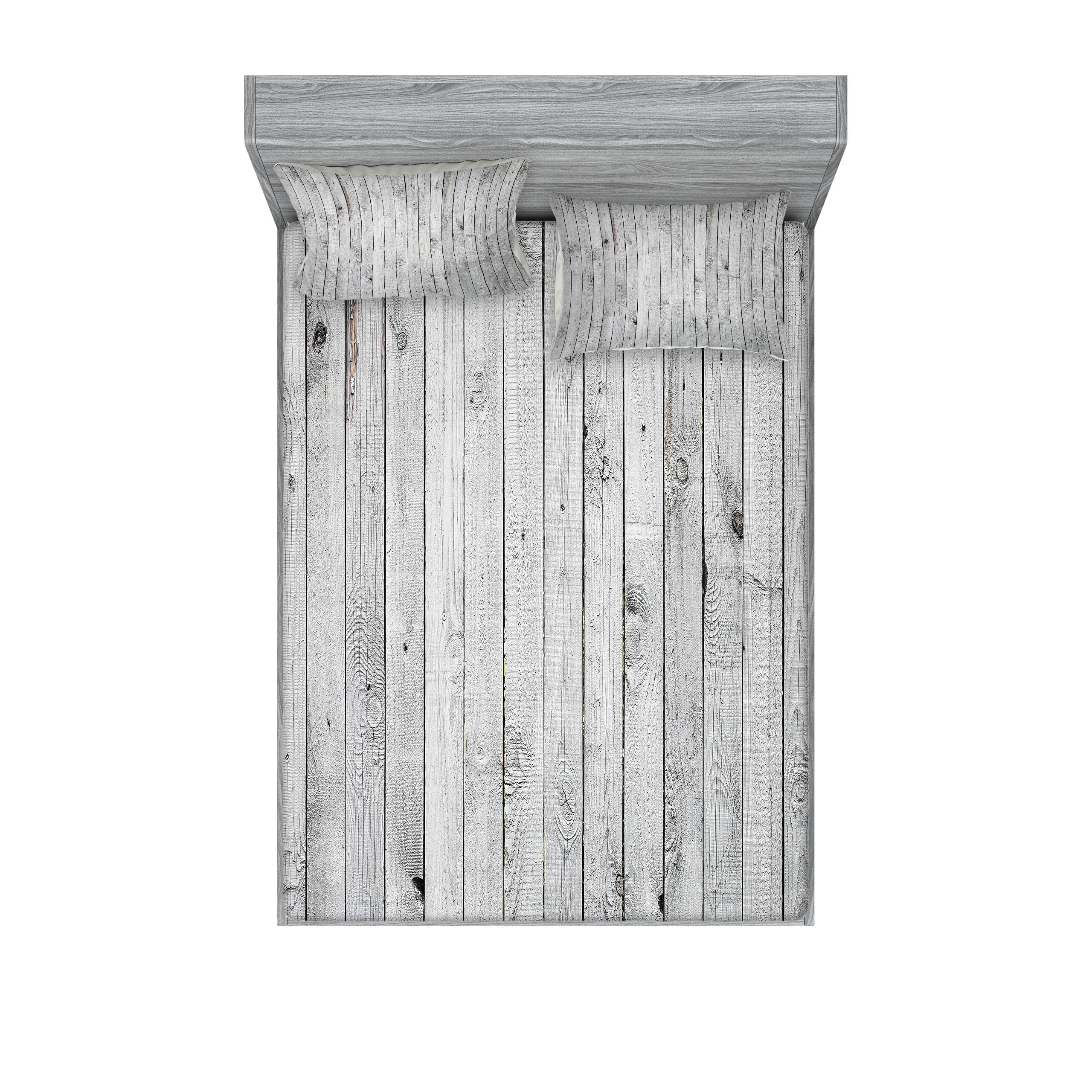 Grey and White Fitted Sheet & Pillow Sham Set, Vertical Lines Wooden ...