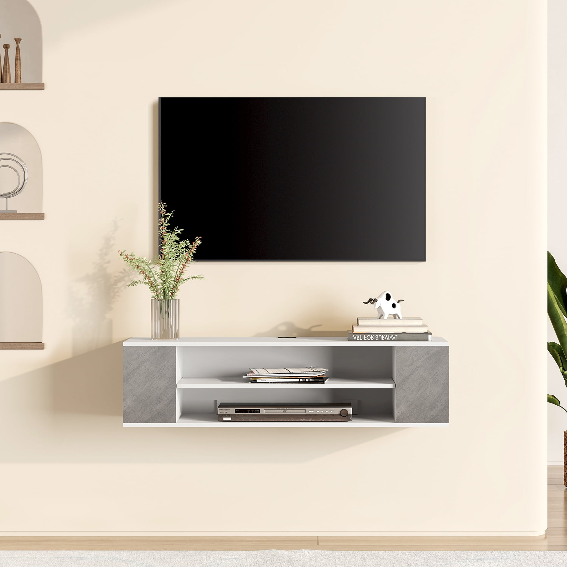 Free Shipping! Grey&White Floating TV Stand Wall Mounted, Modern ...