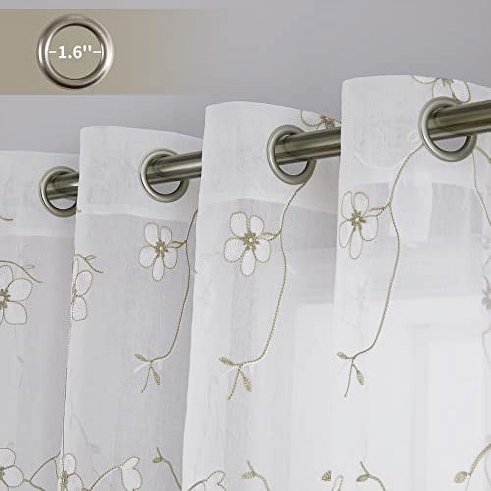 Grey and White Floral Embroidery Sheer Curtains for Living Room, Flower ...