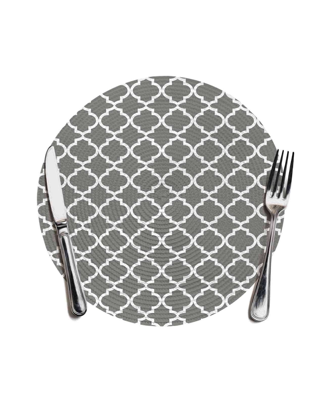Grey White Geometric Round Table Placemats 1 pc, Minimalist Morocco ...