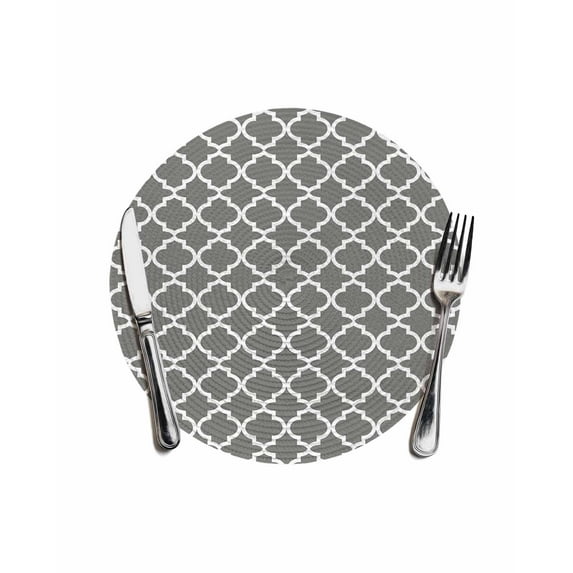 Grey White Geometric Round Table Placemats 1 pc, Minimalist Morocco ...