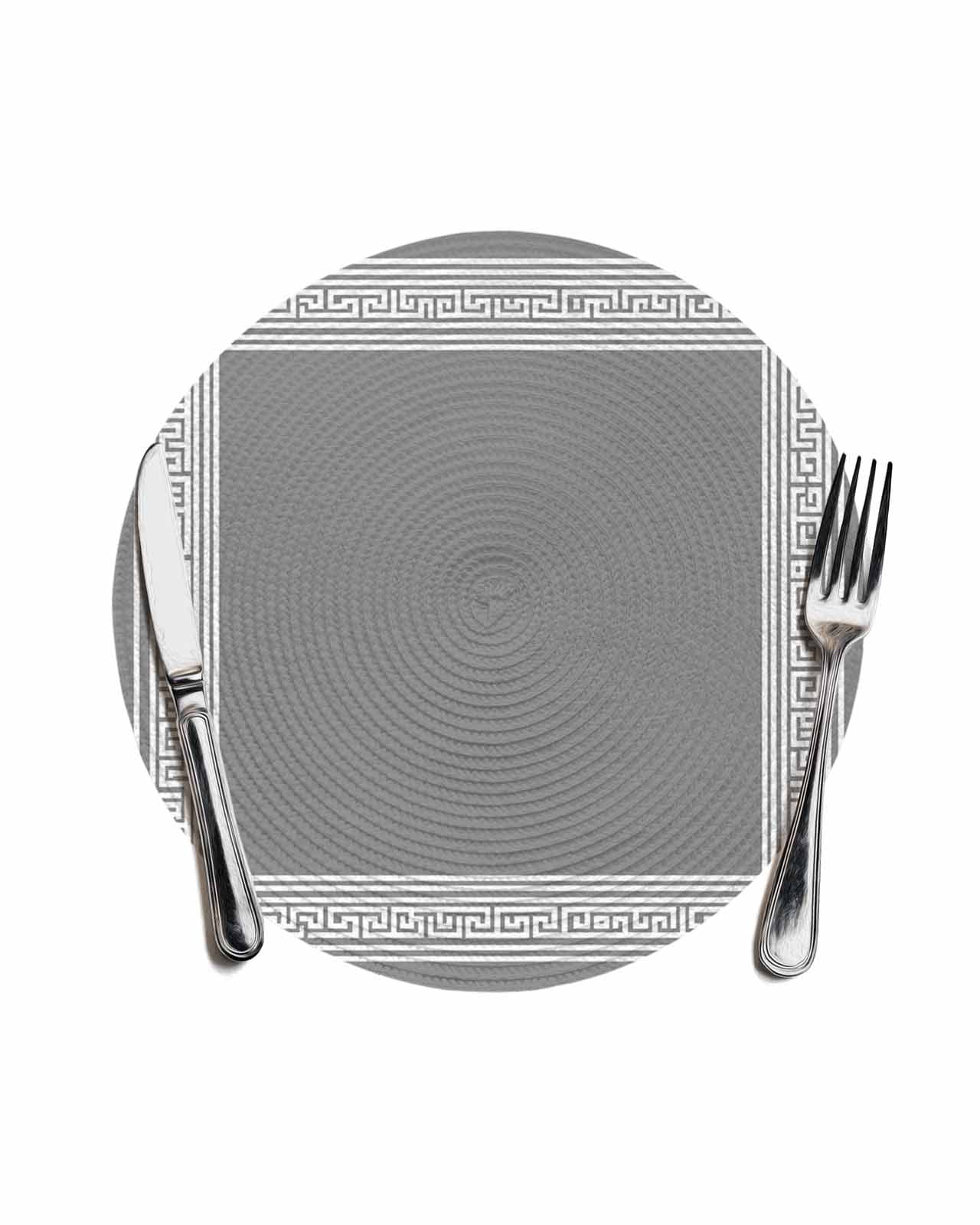 Grey White Greek Key Pattern Round Table Placemats 1 pc, Geometric ...