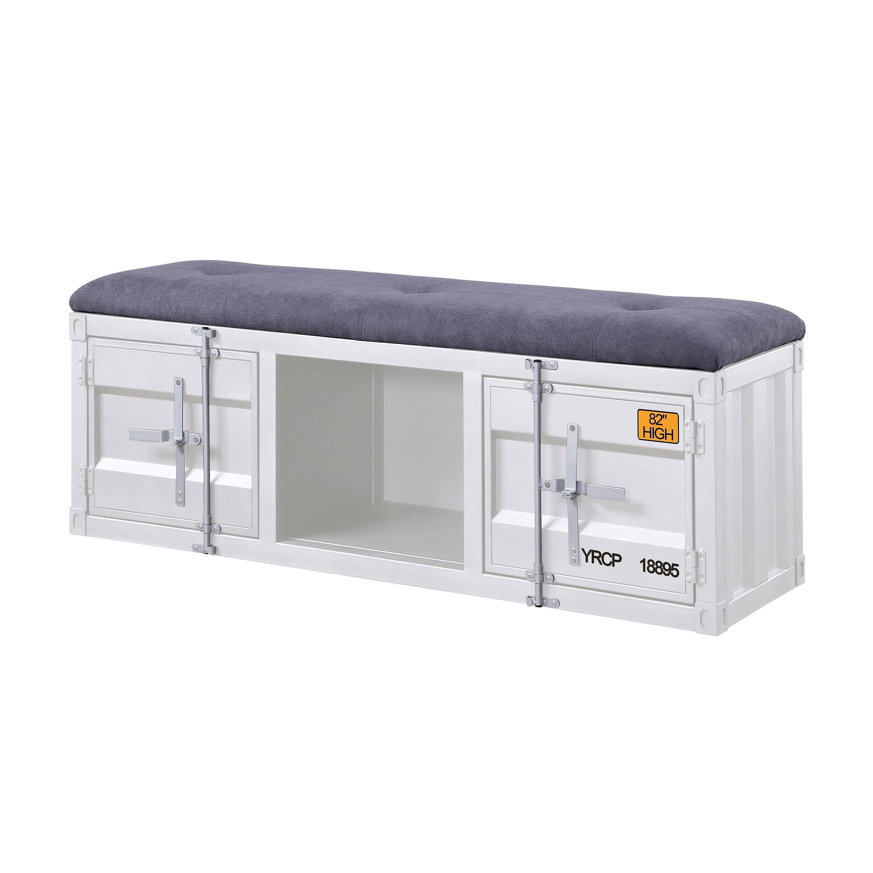 Grey & White Industrial Storage Bench with Shoe Organizer and Shelves ...
