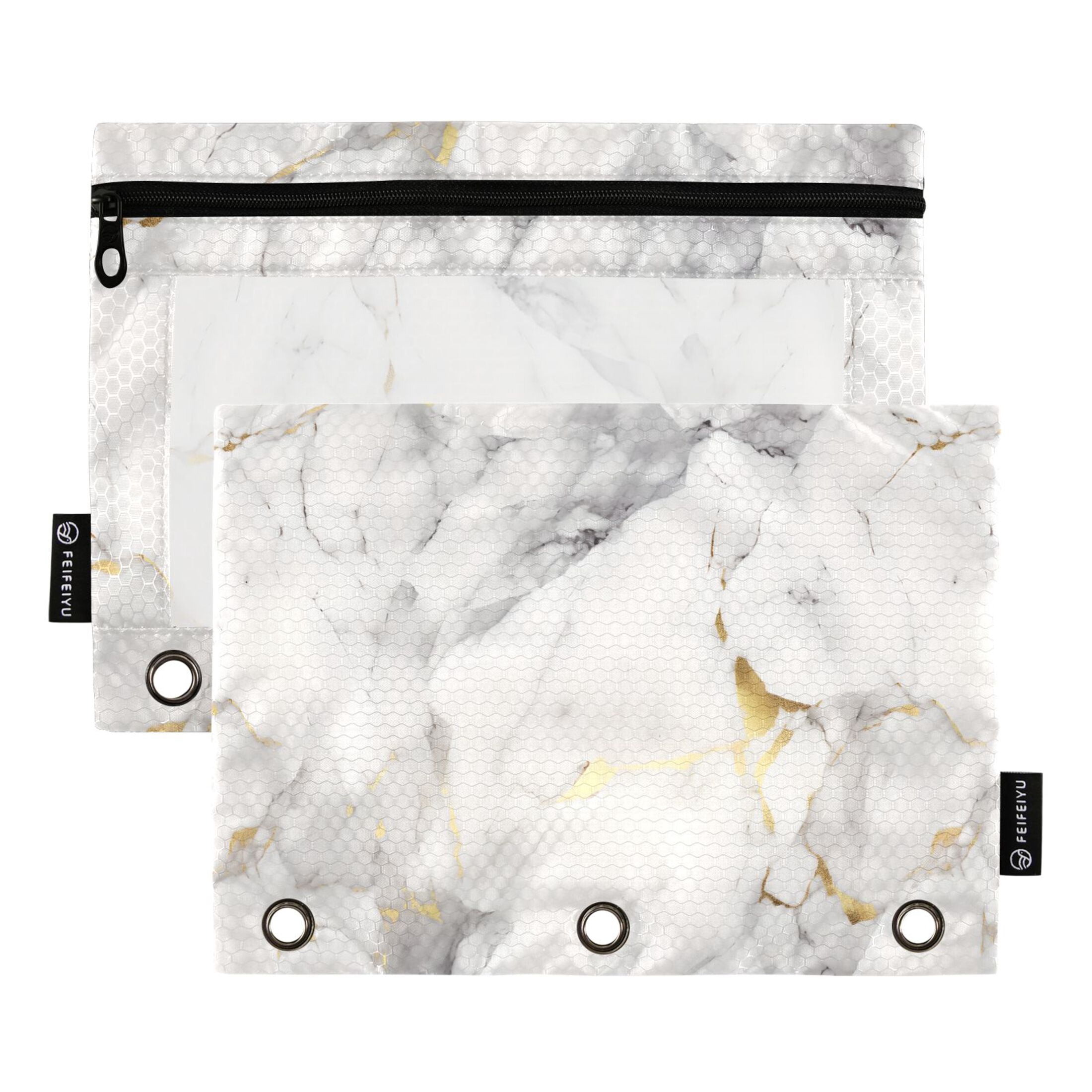 Grey White Marble 2 Pack Pencil Pouch for 3 Ring Binder Smooth Zipper ...