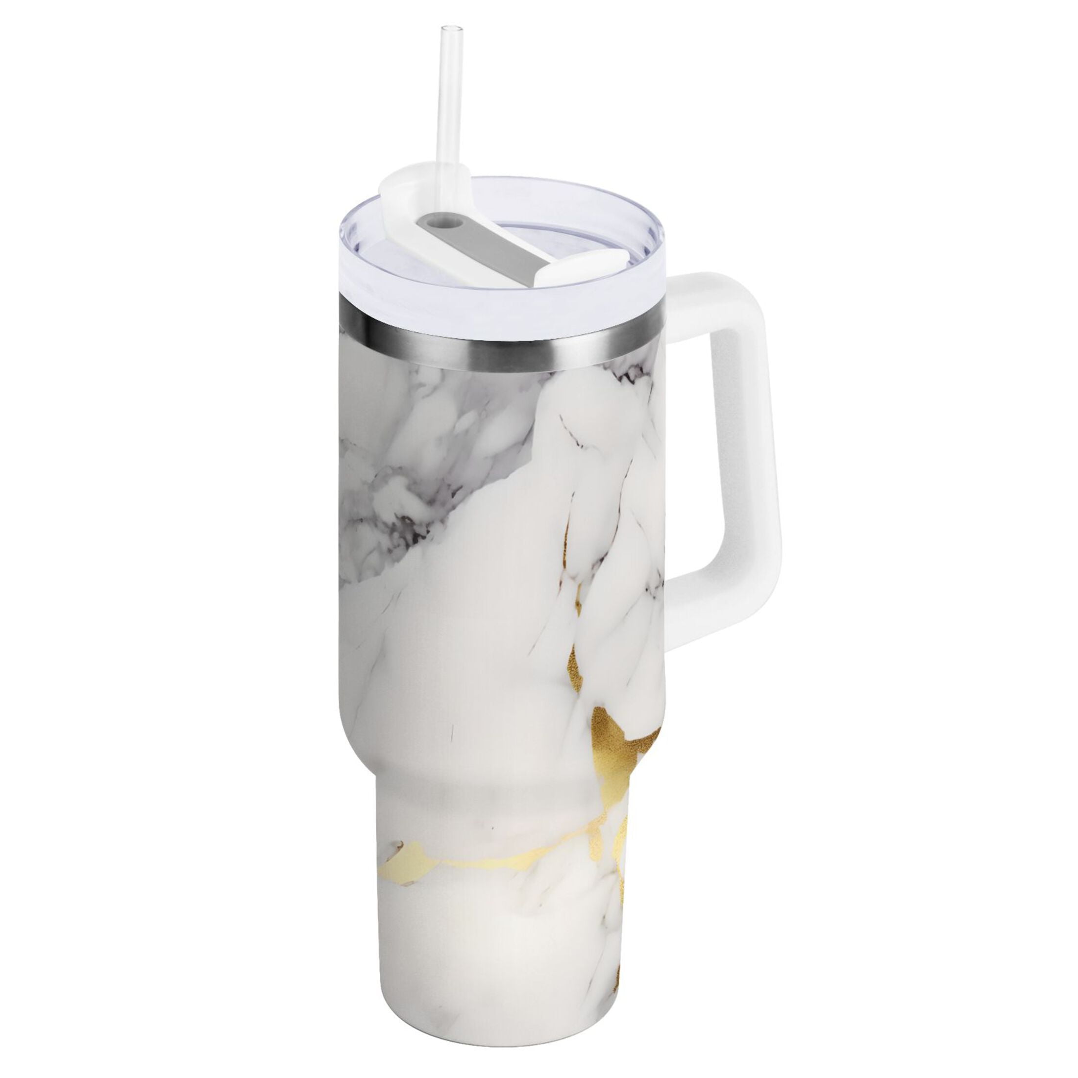 Grey White Marble 40 oz Tumbler with Handle and Straw Lid Vacuum ...
