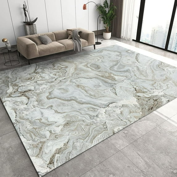 Grey and White Marble Area Rugs, Curved Line Art Apartment Carpet ...