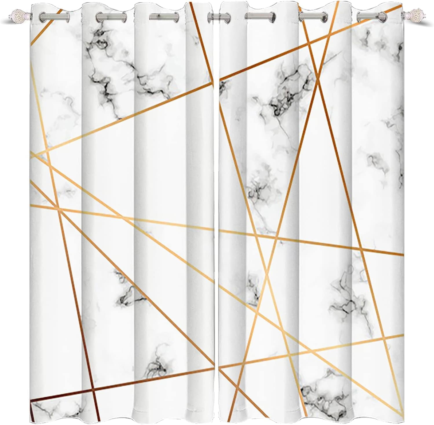 Grey White Marble Blackout Curtains, Gold Crack Texture Window Curtains ...