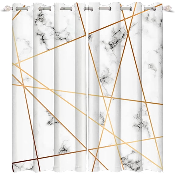 Grey White Marble Blackout Curtains, Gold Crack Texture Window Curtains ...