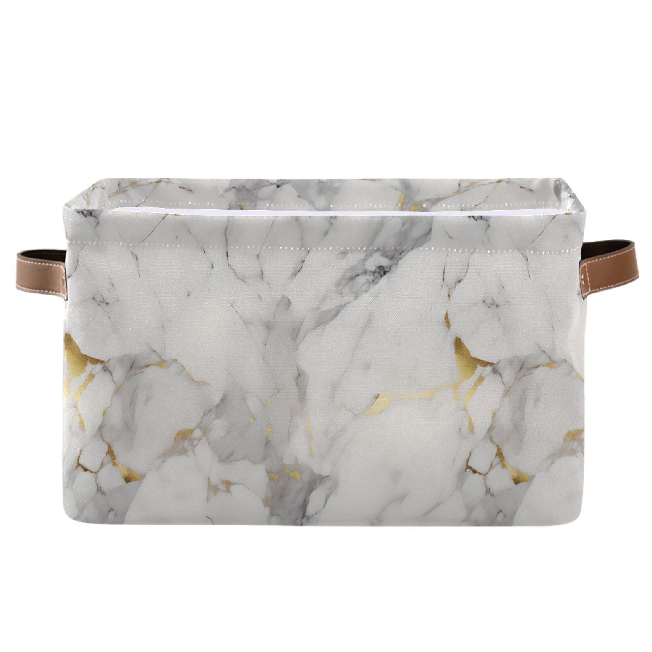 Grey White Marble Storage Bins with Handle Fabric Organizer Basket ...
