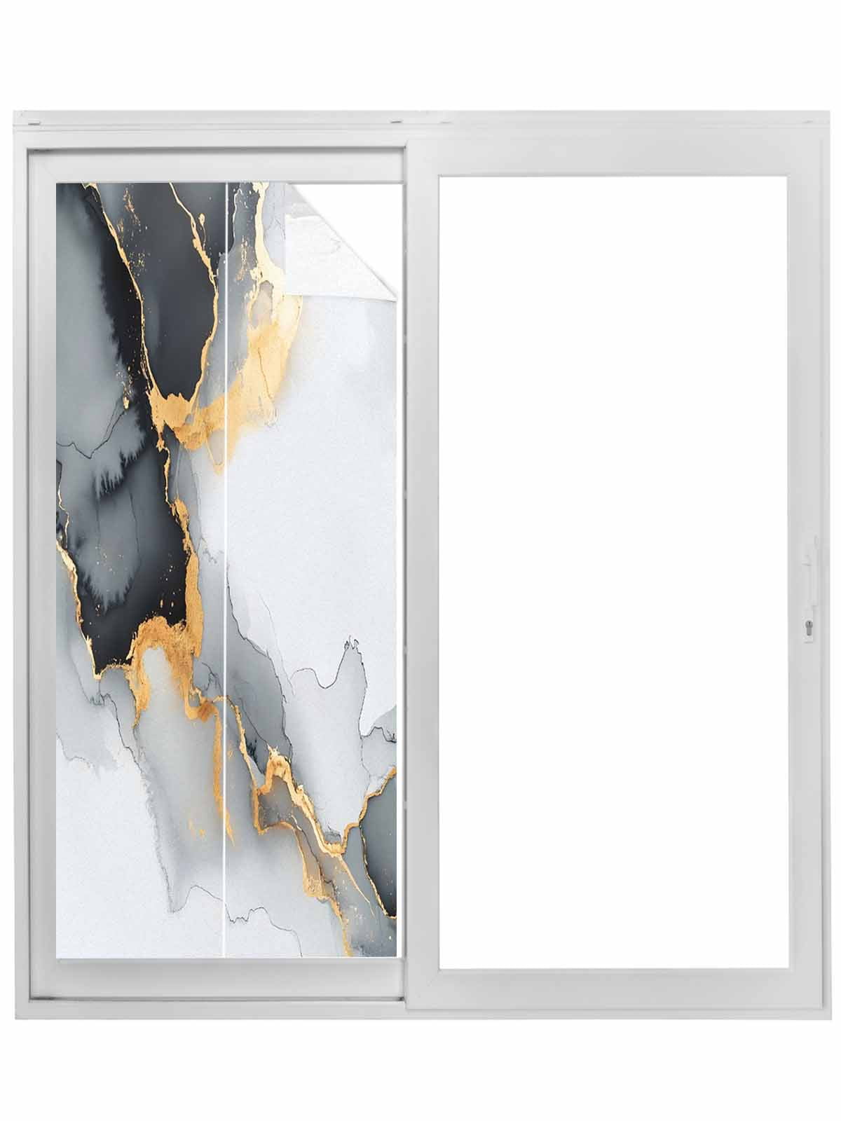 Grey White Marble Window Privacy Film, Ink Painting Modern Abstract ...
